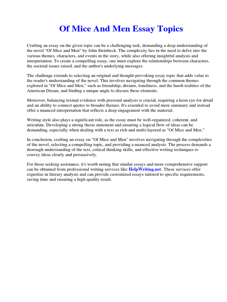 Of Mice and Men Essay Topics | Download Free PDF | Genghis Khan ...