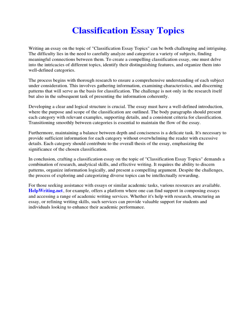 Classification Essay Topics | PDF | Breathing | Essays