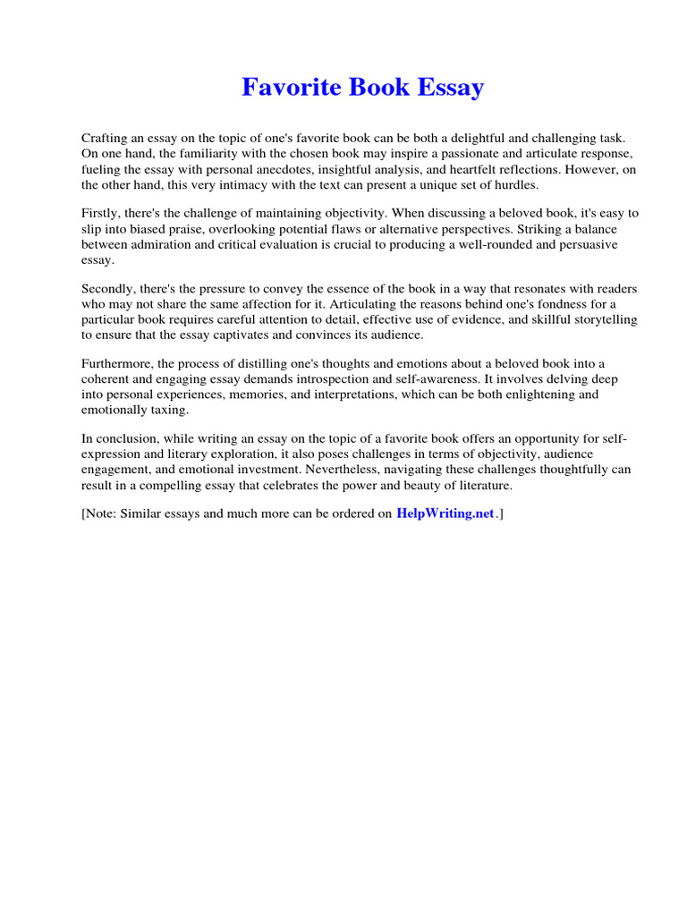 Favorite Book Essay | PDF | Essays | Employment