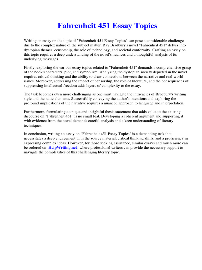 Fahrenheit 451 Essay Topics | PDF | Apache Hadoop