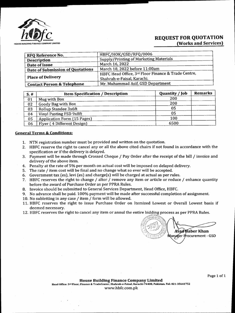 RFQ-SupplyPrinting of Marketing Materials | PDF