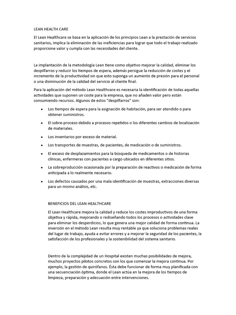 Metodología Lean en Sanidad: Beneficios y Aplicación | PDF | Lean ...
