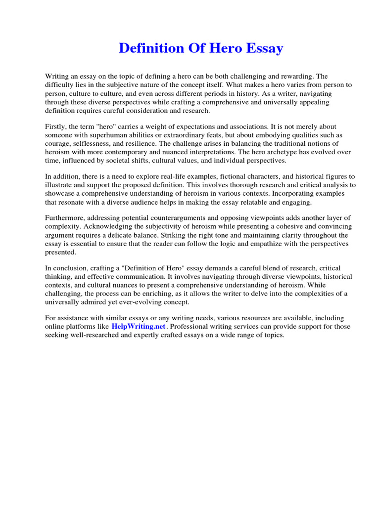 Definition of Hero Essay | PDF | Hero | Essays