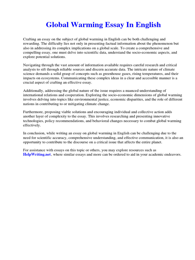 Global Warming Essay in English | PDF | Climate Change | Hugo Chávez