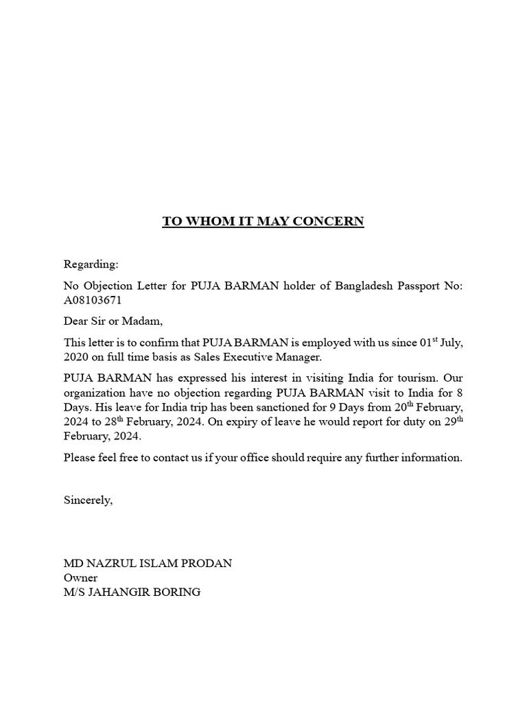 To Whom It May Concern | PDF