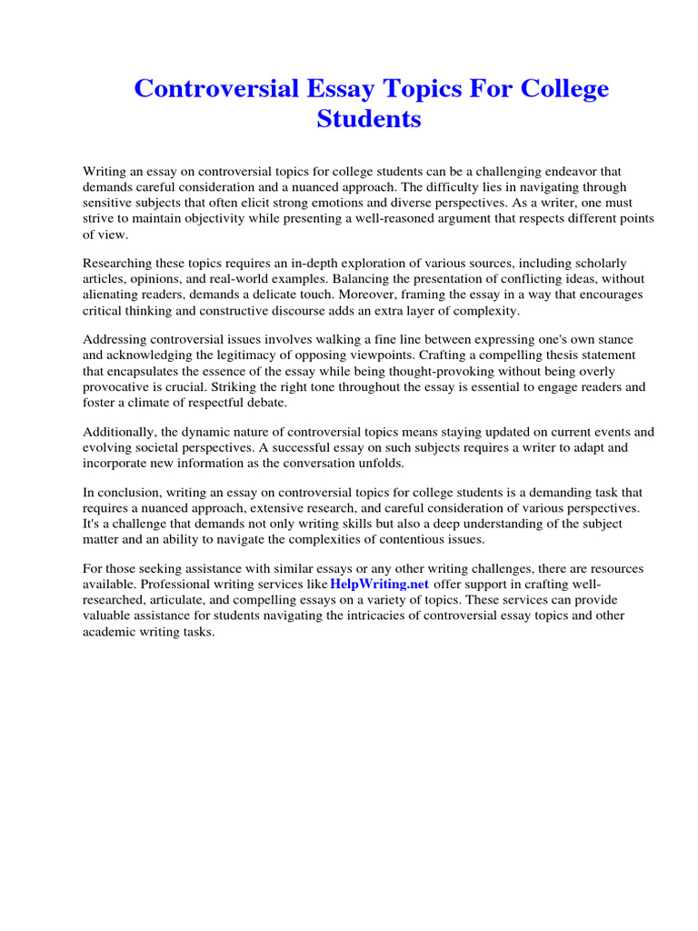 Controversial Essay Topics For College Students | PDF | The Great ...