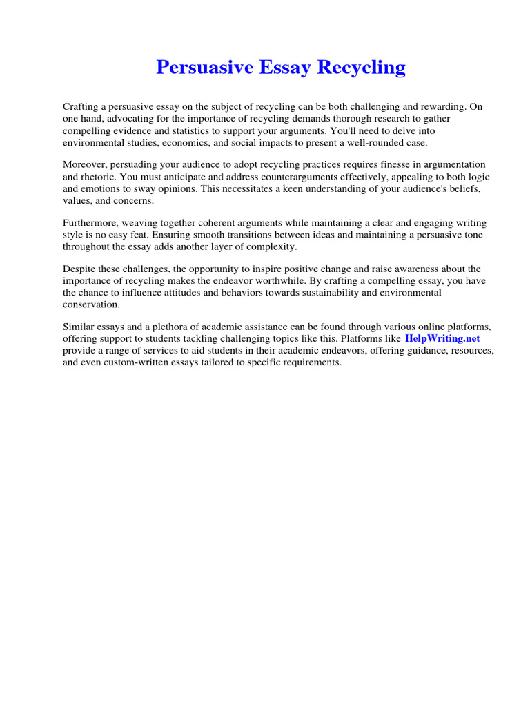 Persuasive Essay Recycling | PDF | Essays