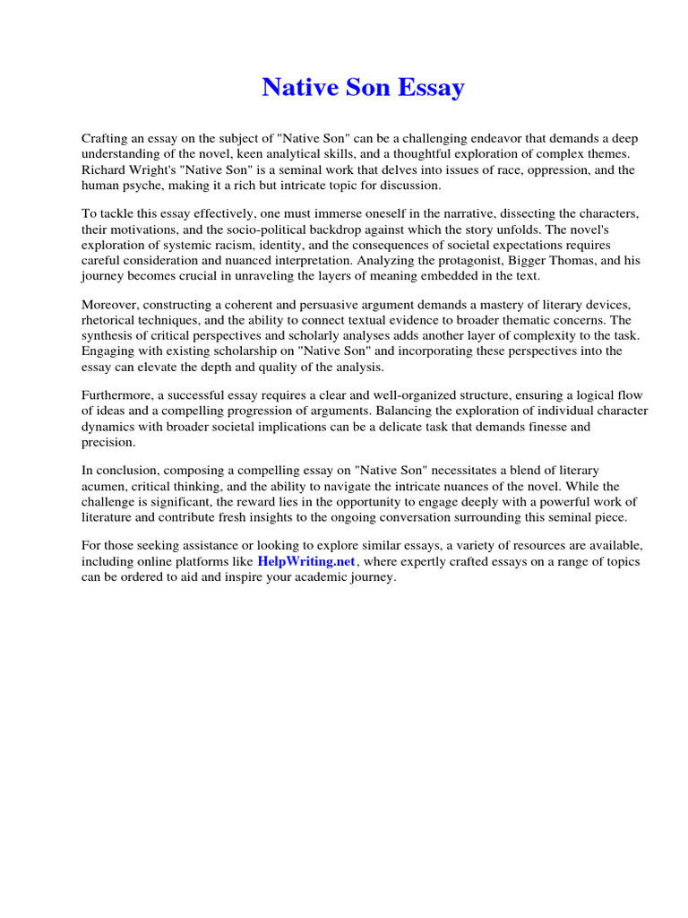 Native Son Essay | PDF | Heart | Congenital Heart Defect