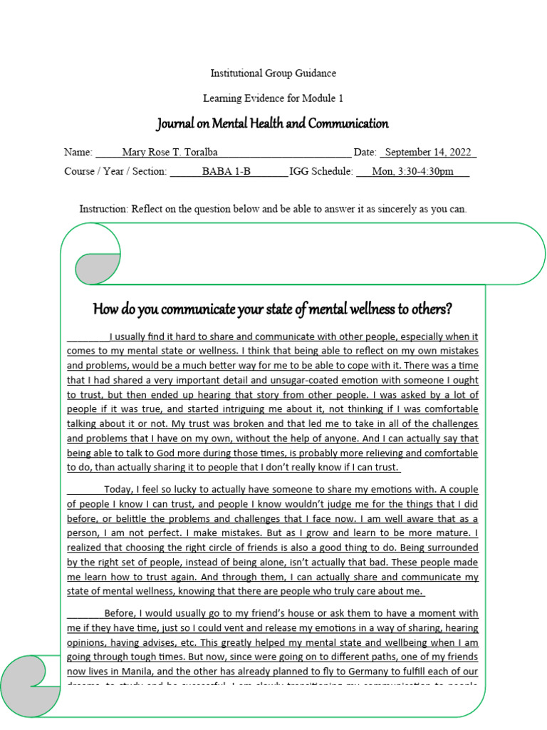 LE 1 - Journal On Mental Health and Communication | Download Free PDF ...