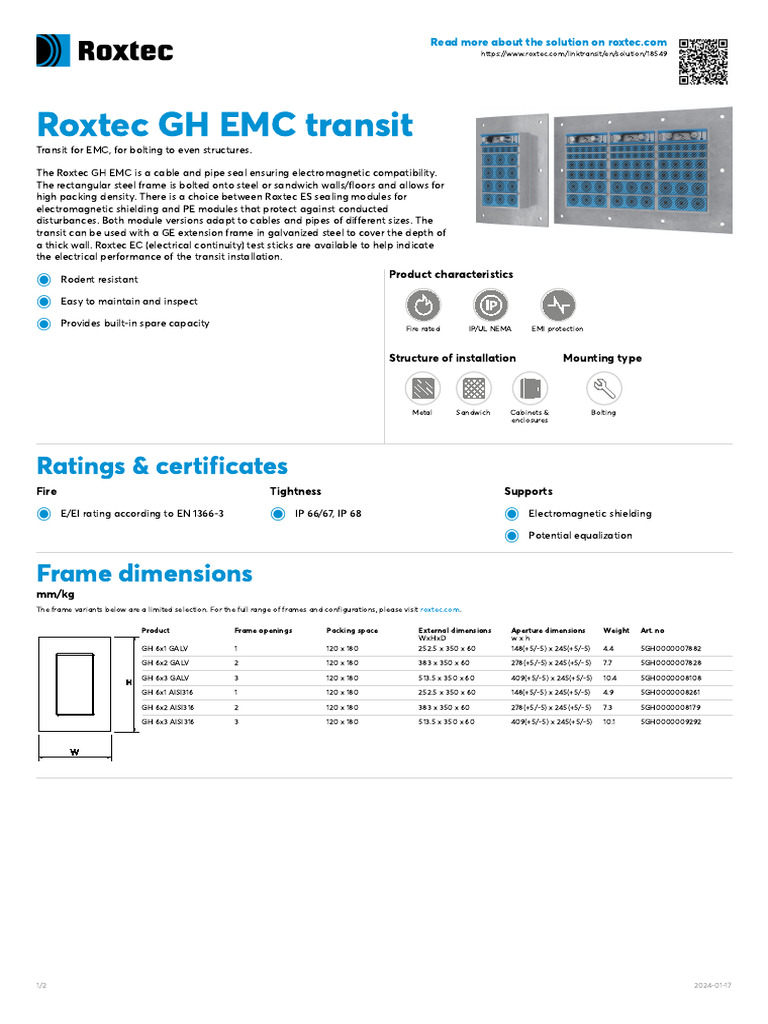 Roxtec GH EMC Transit | PDF | Electromagnetic Compatibility | Pipe (Fluid Conveyance)