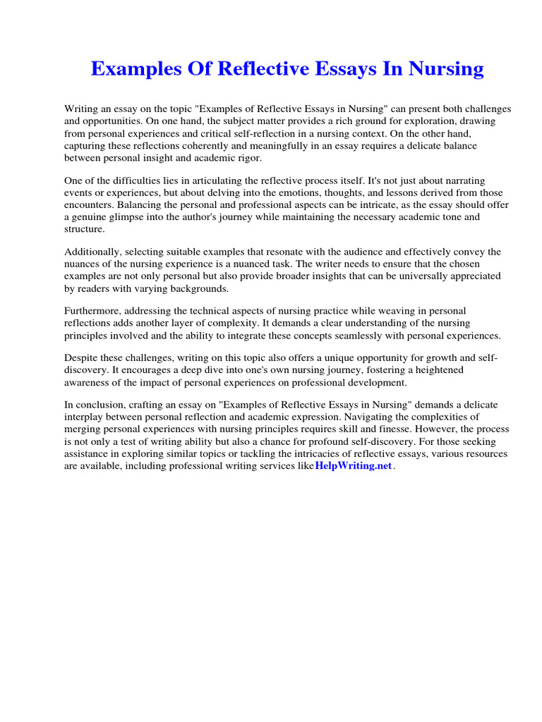 Examples of Reflective Essays in Nursing | PDF