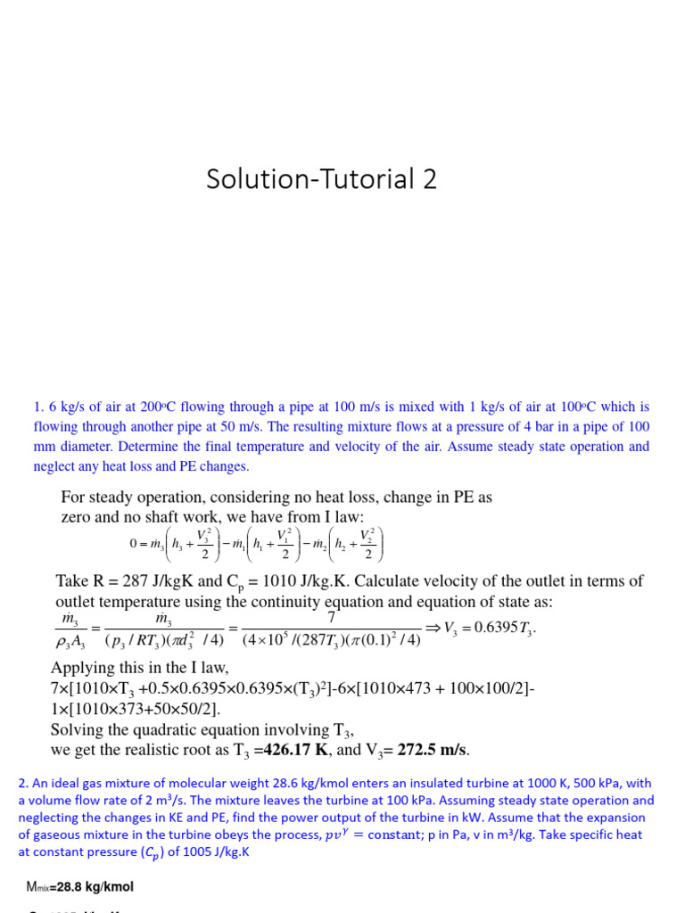 ME3100 Solution Tut-2 | PDF | Pressure | Turbine