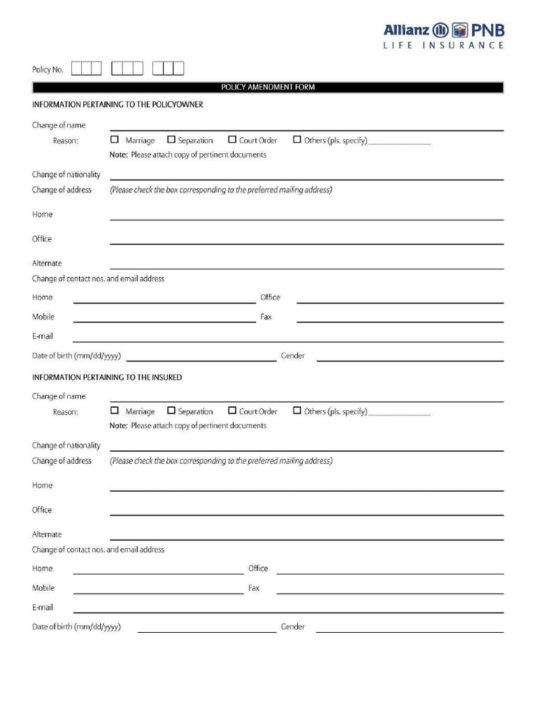 Policy Amendment Form (09-2016) | PDF