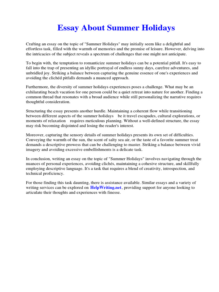 Essay About Summer Holidays | PDF | Id | Attachment Theory