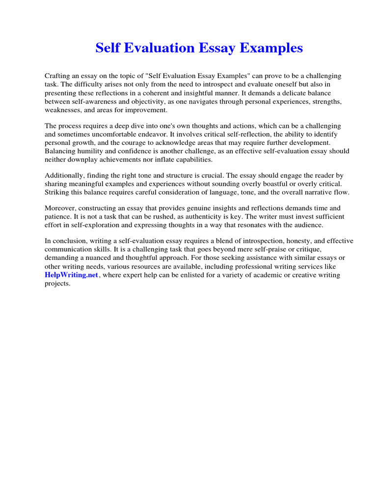 Self Evaluation Essay Examples | Download Free PDF | Psychological Concepts | Cognition