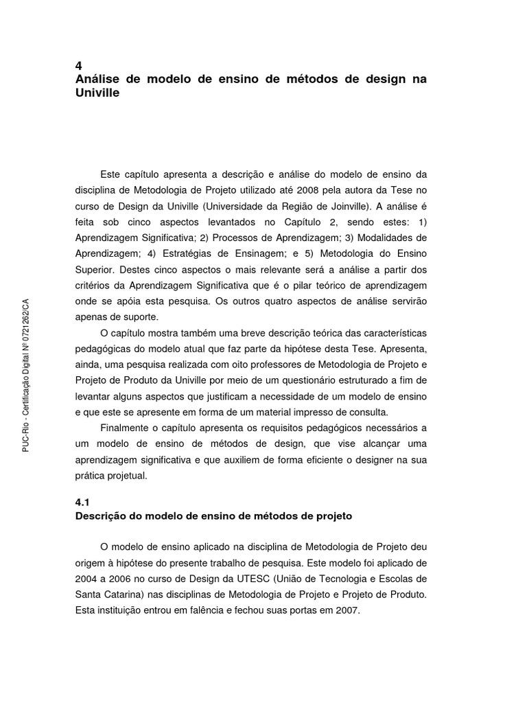 CAPITULO 4 Análise Do Modelo Da Univille Corrigido | PDF | Método de ...