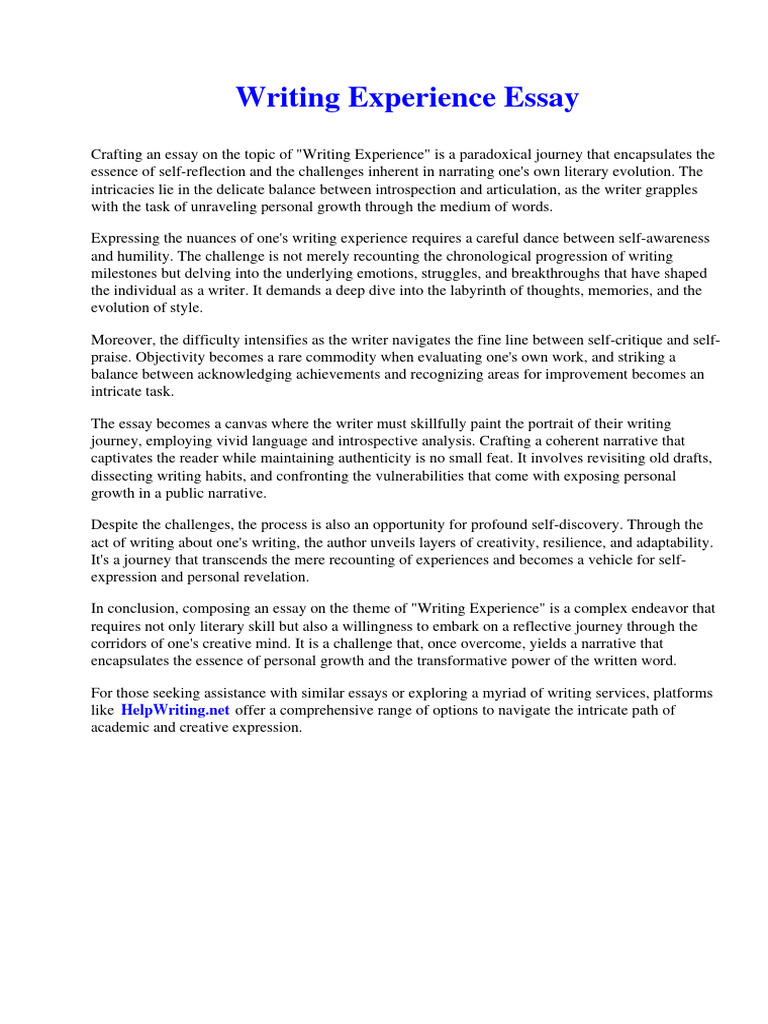 Writing Experience Essay | PDF | Essays | Narrative