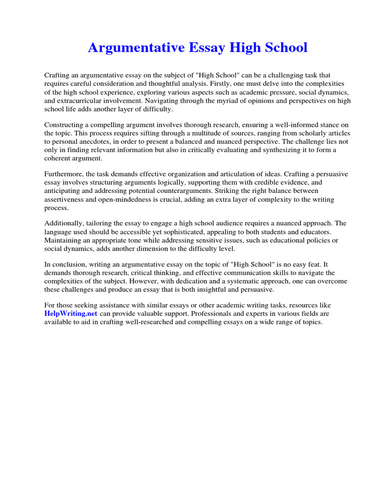 Argumentative Essay High School | PDF | Anorexia Nervosa | Oil Spill