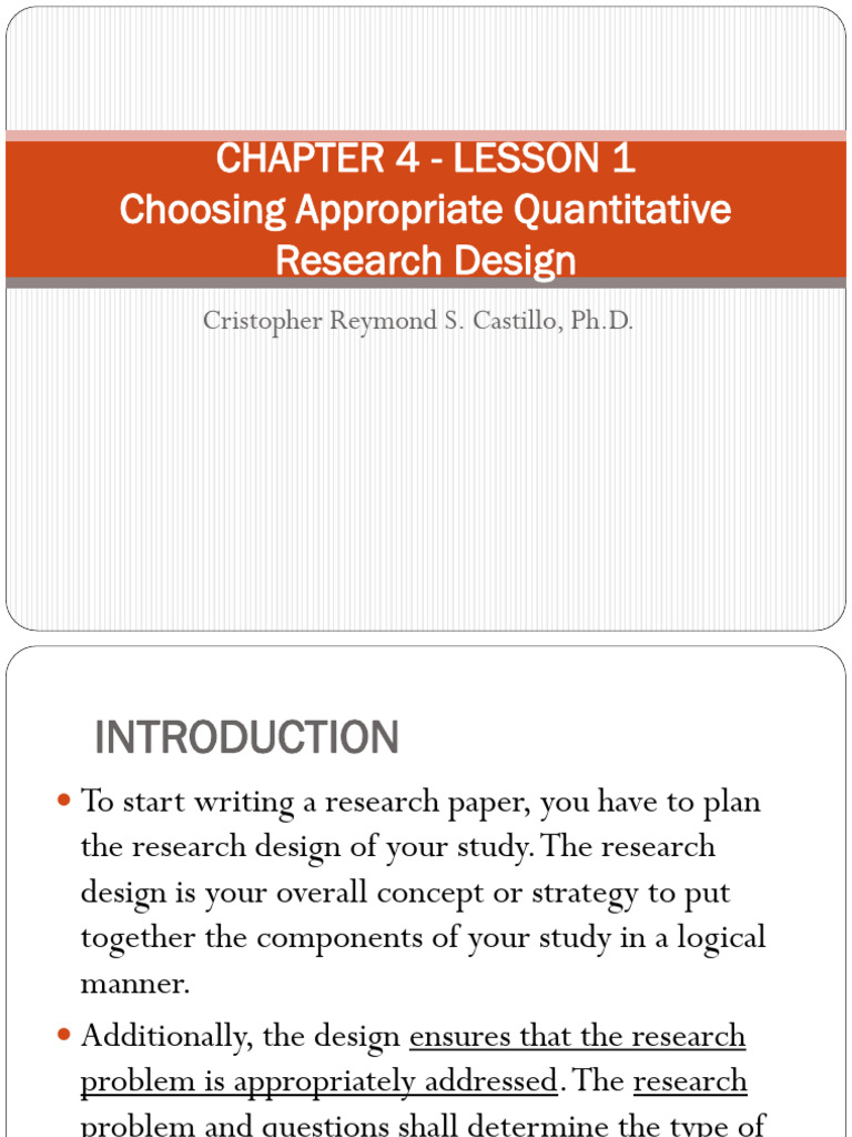 Chapter 4 Lesson 1 Research Design | PDF | Survey Methodology | Evaluation