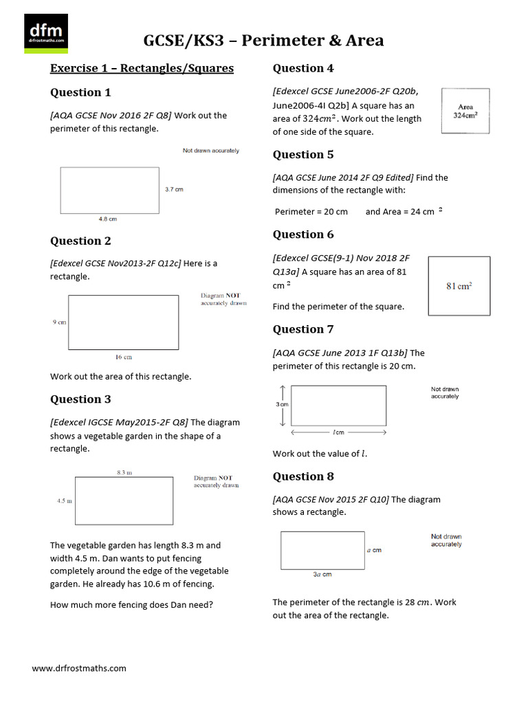 GCSE/KS3 Perimeter & Area Exercises | PDF | Area | Rectangle