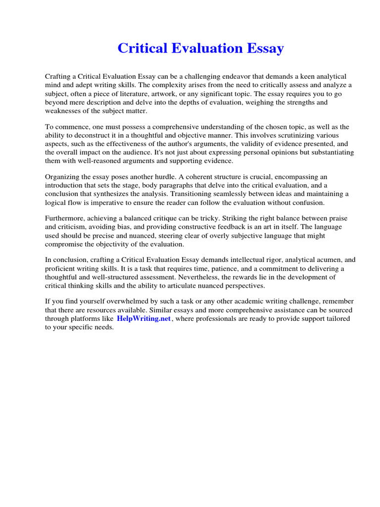 Critical Evaluation Essay | Download Free PDF | United Nations ...