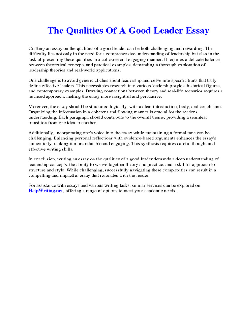The Qualities of A Good Leader Essay | Download Free PDF | Female Genital Mutilation | Essays