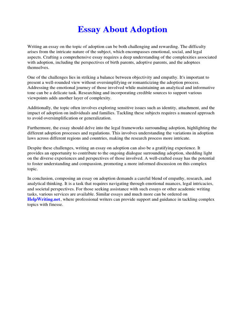Essay About Adoption Pdf U S Securities And Exchange Commission