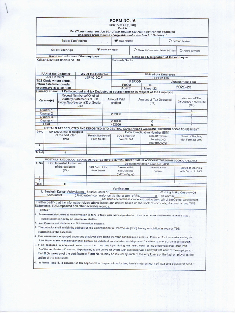 Form-16 - 2022-23 | PDF