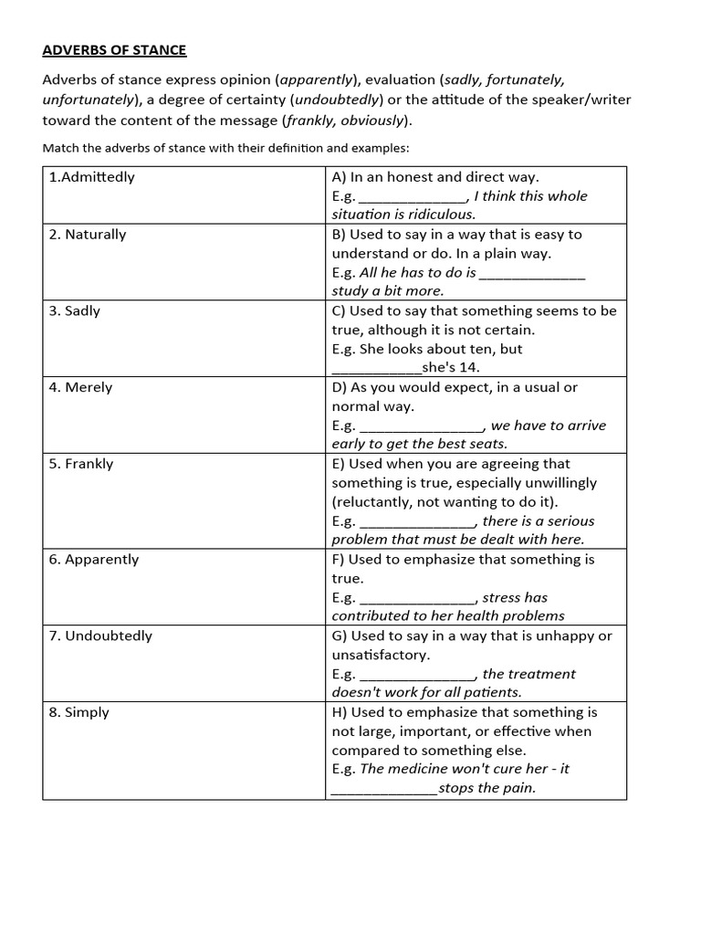 Adverbs of Stance | PDF | Medicine | Psychology