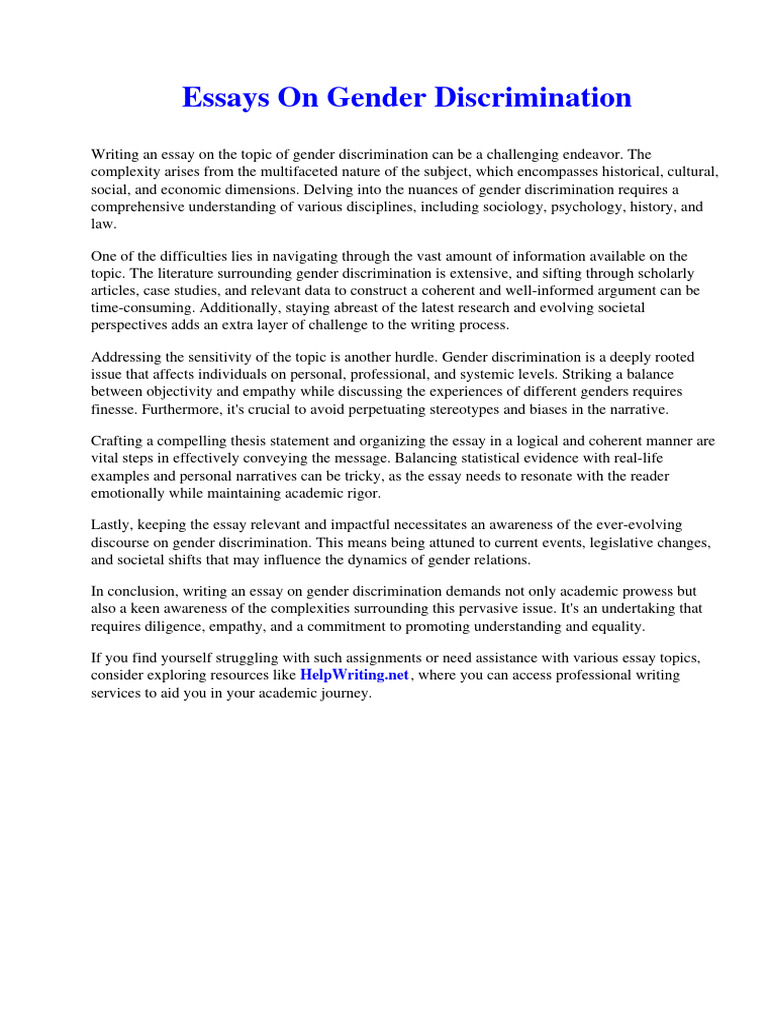 Essays On Gender Discrimination | PDF | Citation | Bibliography