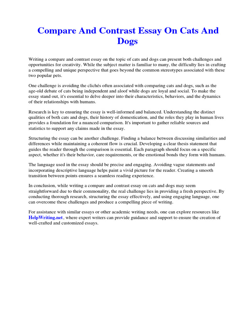 Compare and Contrast Essay On Cats and Dogs | PDF | Pompeii | Essays