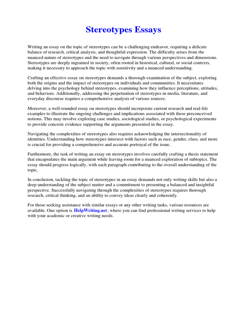 Stereotypes Essays | PDF | Watergate Scandal | United States Travel