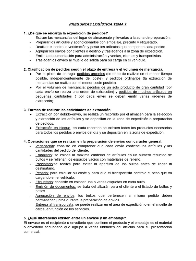 Preguntas Logística Tema 7 | PDF | Transporte | Logística