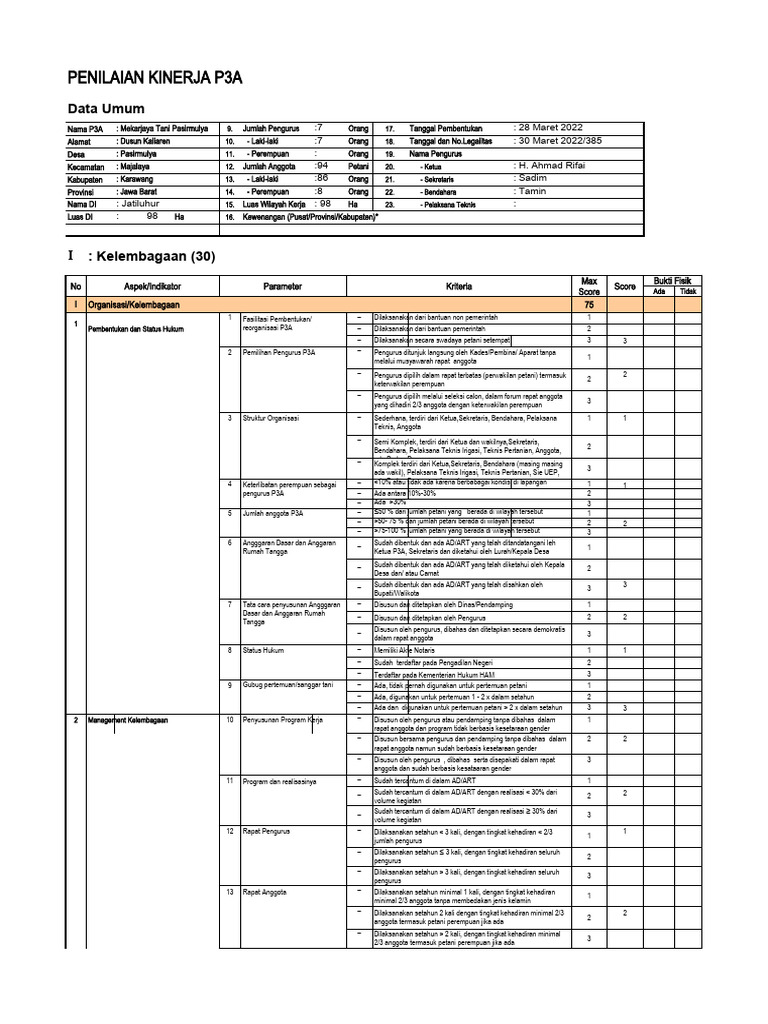 Form Penilaian Kinerja Tani Pasirmulya | PDF