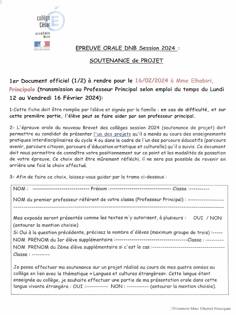 Premier Document Oral Brevet | PDF