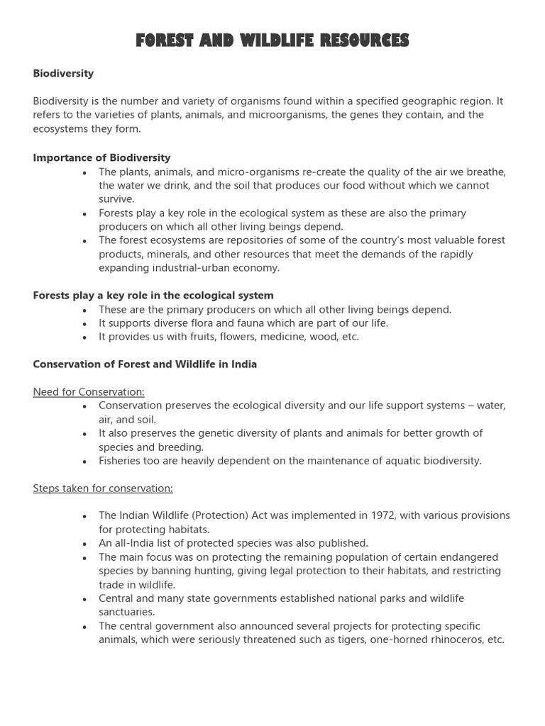 Conservation of Forests and Wildlife | PDF | Biodiversity ...