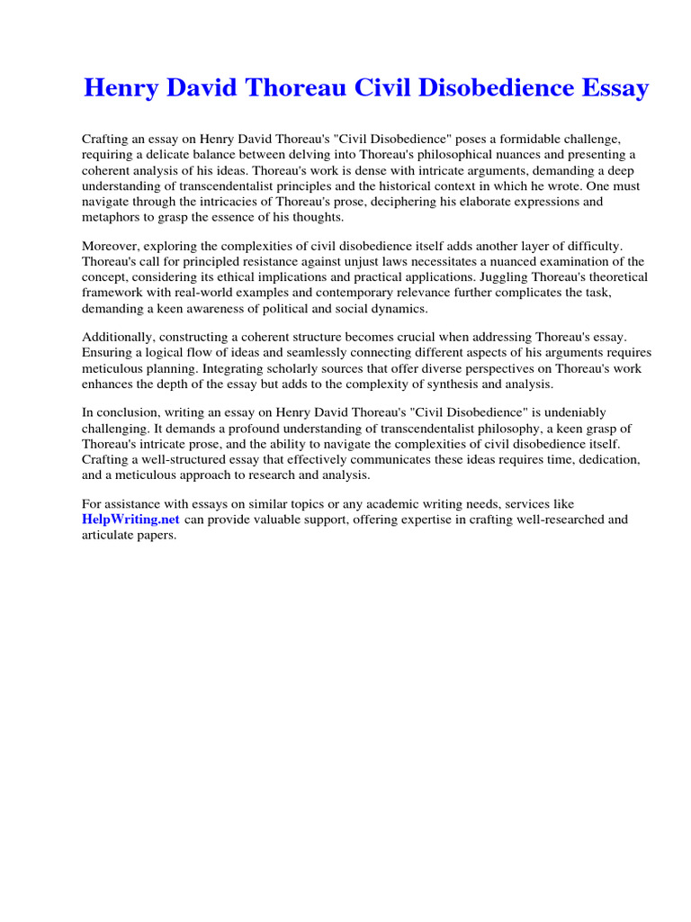 Henry David Thoreau Civil Disobedience Essay | PDF | Density | Civil ...