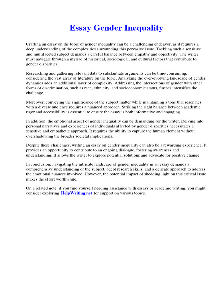 Essay Gender Inequality | PDF | Gender Inequality | Gender Studies