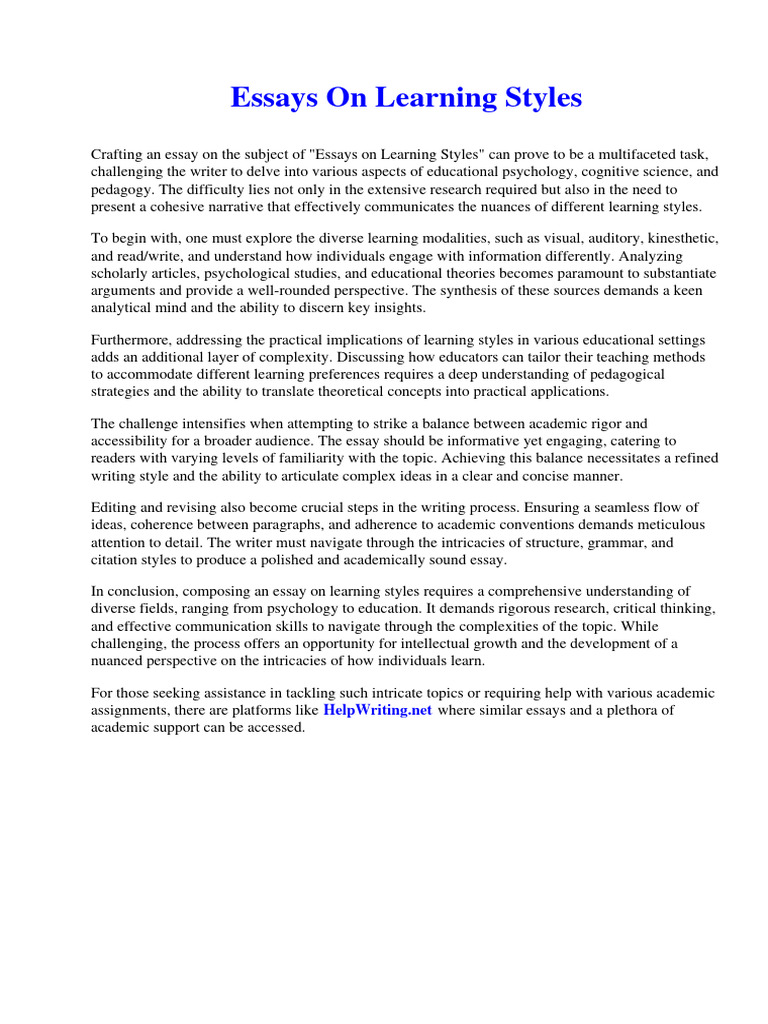Essays On Learning Styles | PDF | Learning Styles | Consideration
