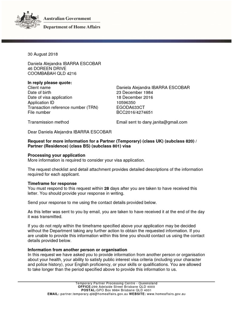 IMMI s56 Request For More Information | PDF | Queensland | Brisbane