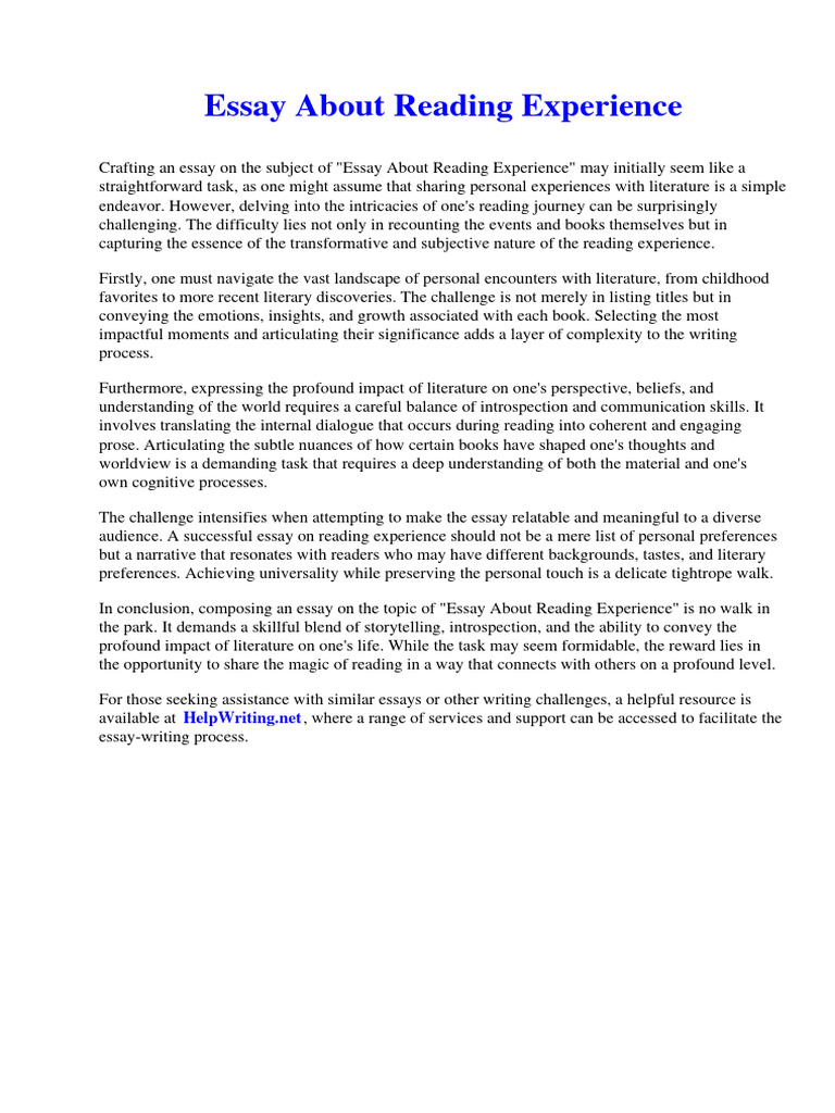Essay About Reading Experience | Download Free PDF | Experience ...