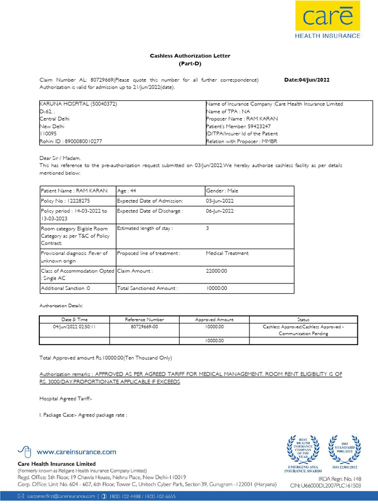 Approval Letter | Download Free PDF | Insurance | Hospital