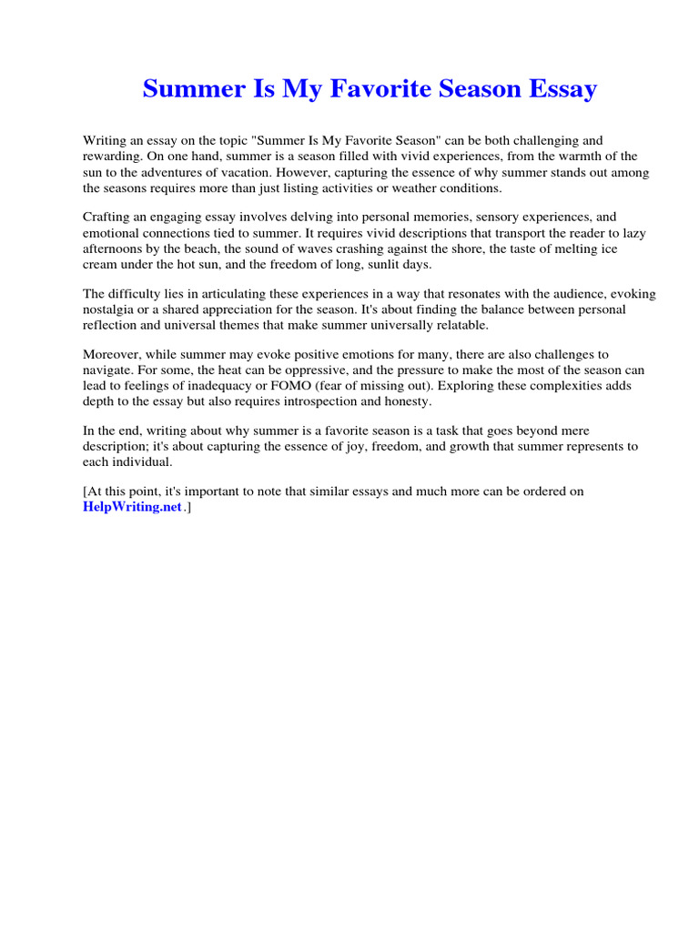 Summer Season Essay Writing Guide | PDF | Mc Donald's