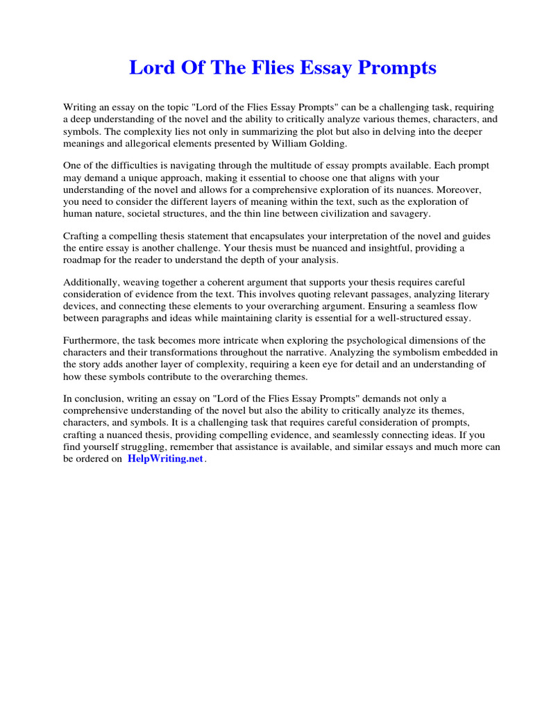 Lord of The Flies Essay Prompts | PDF