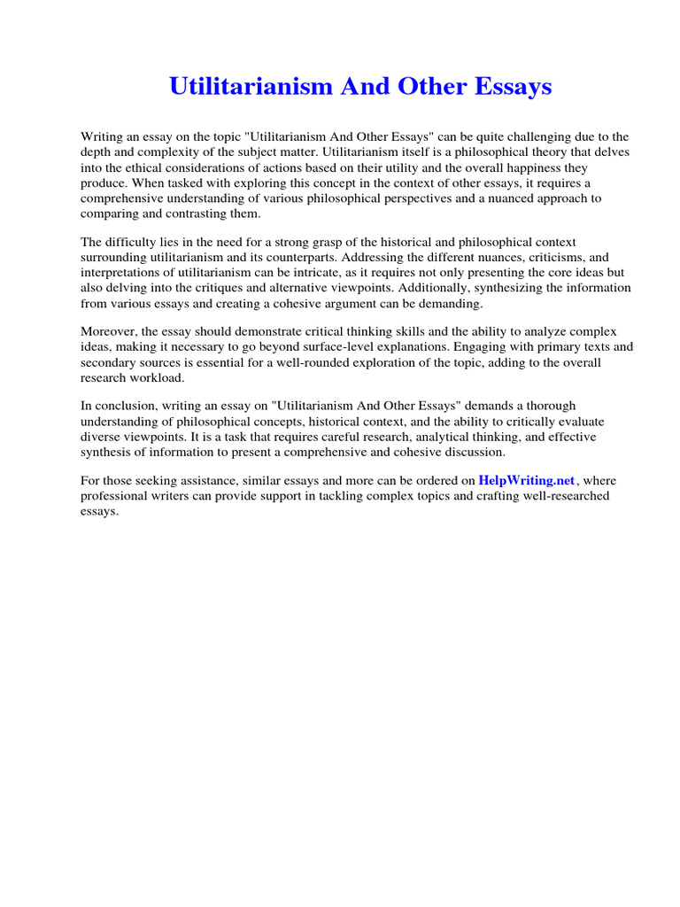Utilitarianism and Other Essays | PDF | Utilitarianism | Essays