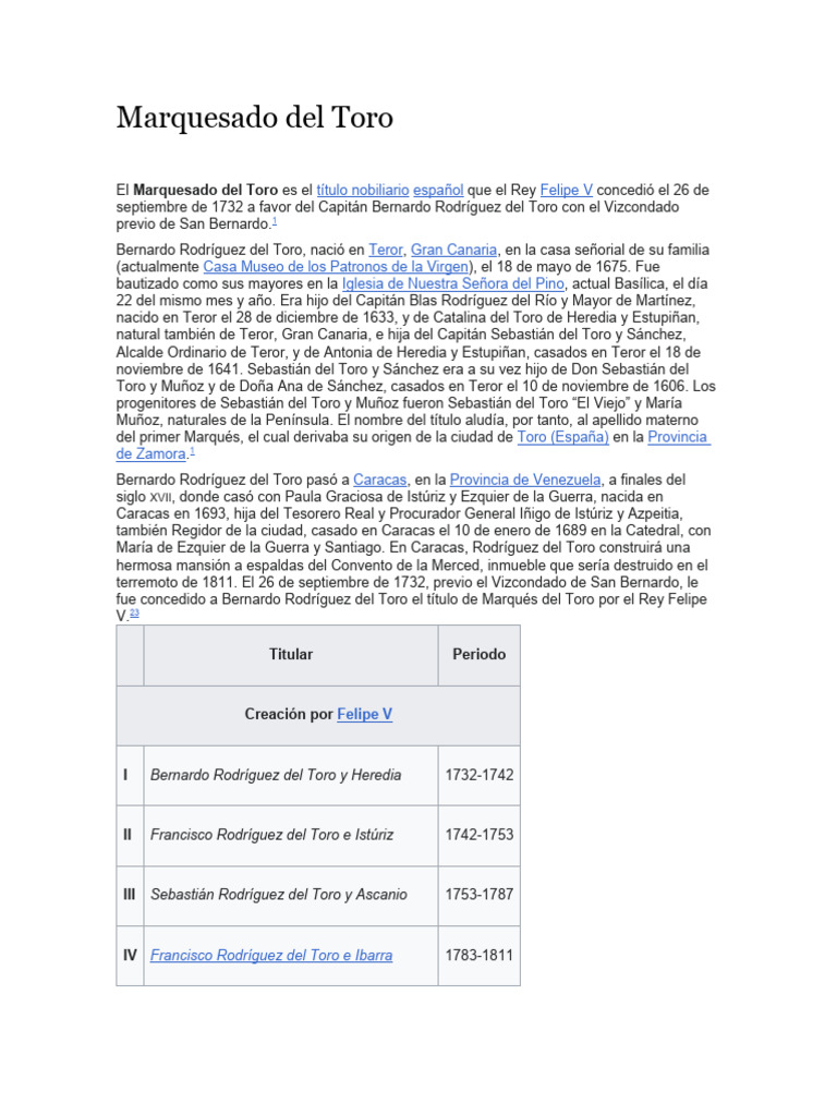 Marquesado Del Toro | PDF
