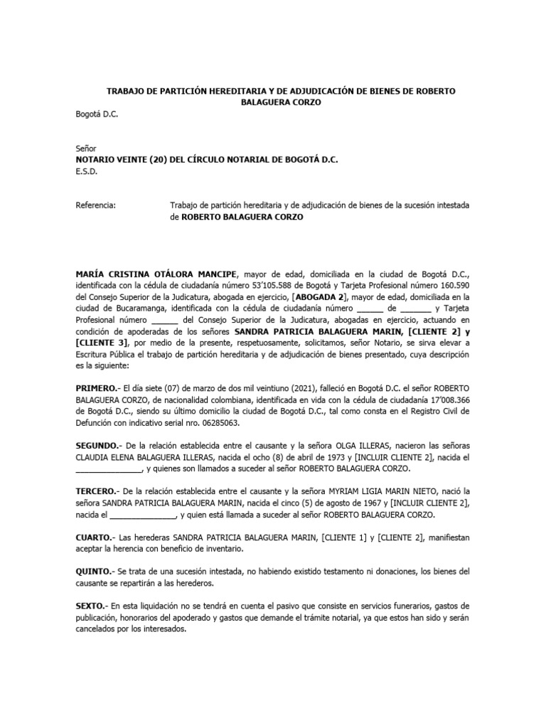 Trabajo de Partición Hereditario y de Adjudicación de La Sucesión | PDF | Justicia | Crimen y ...
