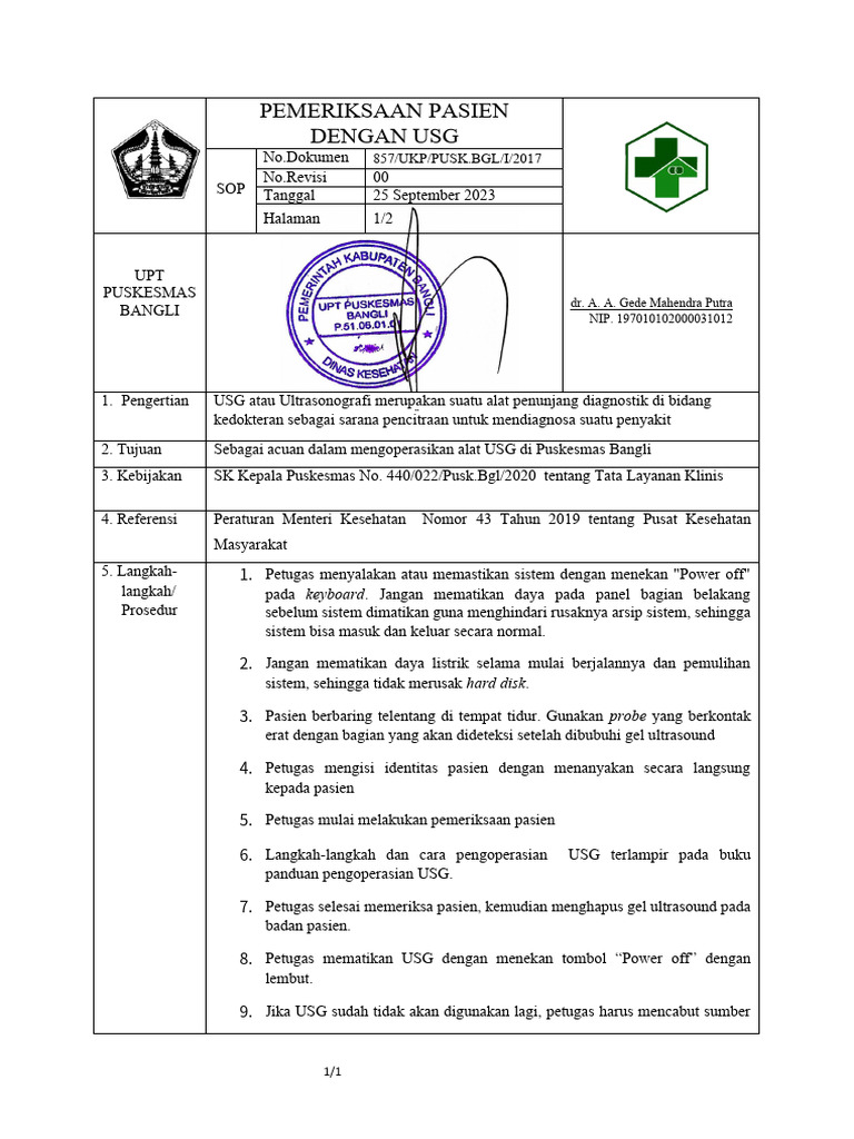 Sop Pemeriksaan Dengan Usg | PDF