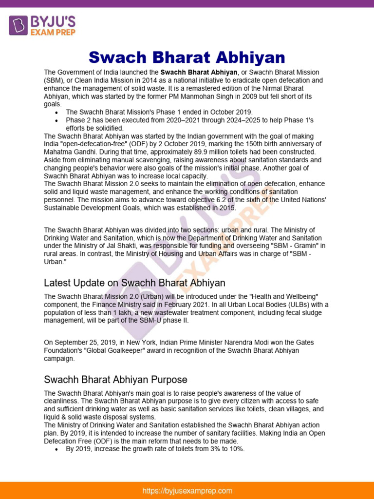 Swach Bharat Abhiyan | PDF | Sanitation | Pollution
