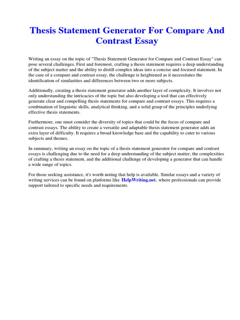 Thesis Statement Generator For Compare and Contrast Essay | Download ...